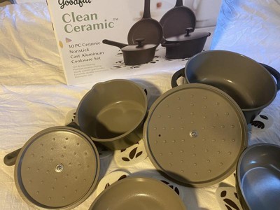 Goodful 10pc Cast Aluminum Ceramic Cookware Set Sage Green : Target