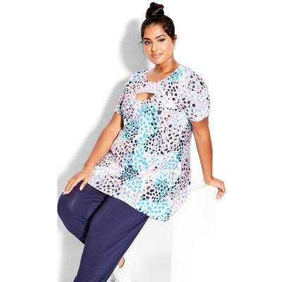 Avenue Women's Plus Size Keyla Foil Top - 18, Pink Spotted : Target