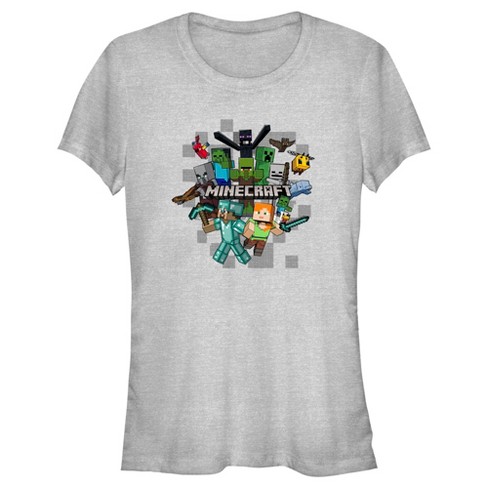 Juniors Womens Minecraft Character Collage T-shirt - Athletic Heather ...