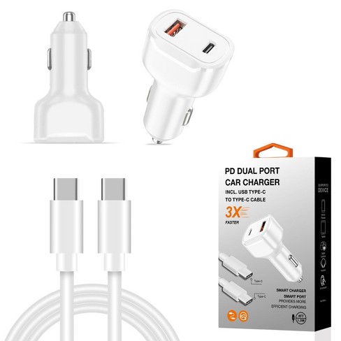 36W PD Dual Ports Travel Car Charger Adapter Fast Charging with USB C to Type C Cable