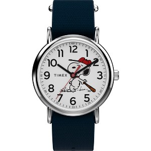 PeanutsÂ® x Timex Snoopy Baseball Watch with Fabric Strap - Silver/Blue ...