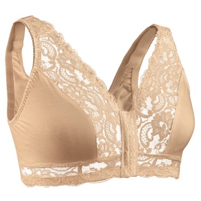 Collections Etc Wide Shoulder Strap Seamless Easy-close Snap Front Bra ...