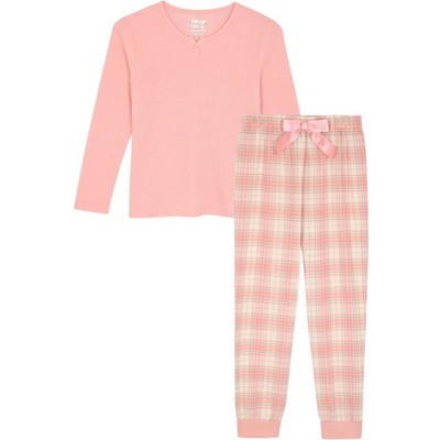 Sleep On It Girls 2-piece Fleece Pajama Sets- Plaid, Pink & White ...