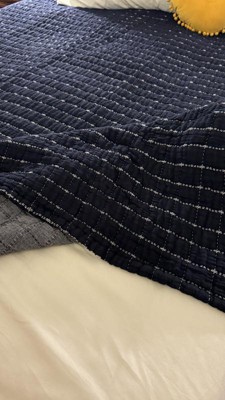 Full/queen Yarn Dye Crinkle Grid Quilt Moss Green - Threshold™: Cotton ...