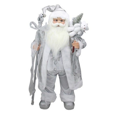 Northlight 24" Silver And White Santa Claus With Staff And Gift Bag ...