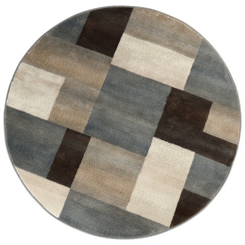 Modern Geometric Color Block Indoor Area Rug Or Runner, 5' Round, Grey ...