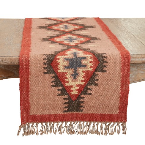 Saro Lifestyle Ethnic Weave Kilim Table Runner, 16"x72", Multicolored ...