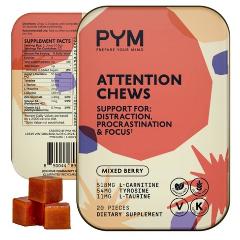 Pym Attention Vegan Chews - Focus Gummy Supplement - Mixed Berry - 20ct : Target
