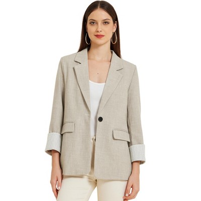 Allegra K Women's Notched Lapel 3/4 Sleeve Single Button Blazer : Target