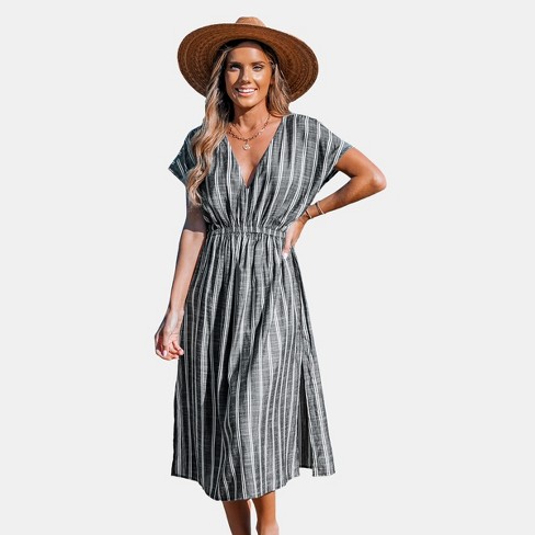 Women's Striped Side Split Midi Cover-up Dress - Cupshe : Target