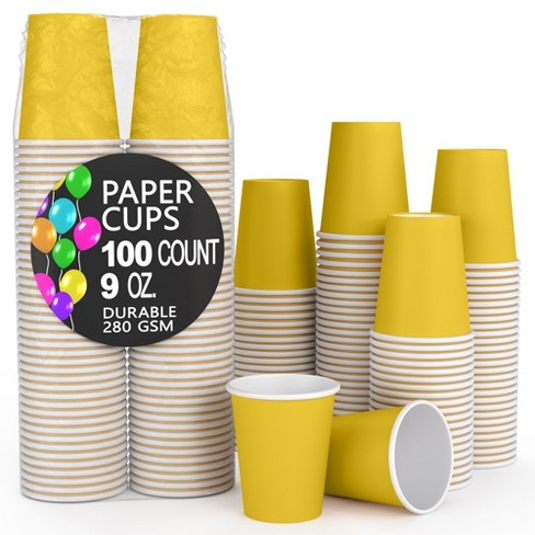 Crown Display 9 Oz. Disposable Coffee Cups Yellow Paper Cups - 100 Ct ...