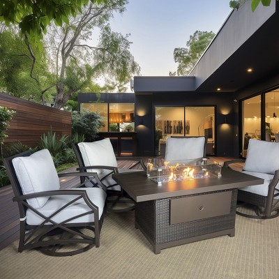 Kinger Home Novi 5-piece Rattan Wicker Propane Fire Pit Set With An ...