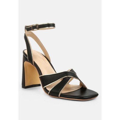 Heeri Black Metallic Lined Slim Block Heel Sandals : Target