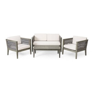 Christopher Knight 4pc Home Remy Outdoor Acacia Wood Patio set ...