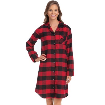 Collections Etc Relaxed-fit Long Sleeve Plaid Flannel Nightshirt Large ...
