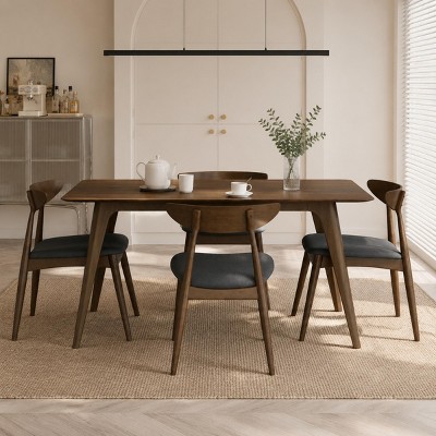 Polibi Dining Table Set of 5, 1 Solid Rubber Wood Table, 4 Armless ...