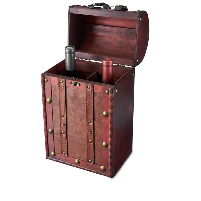 Twine Antique 2 Bottle Wooden Decorative Wine Box With Lid And Handle ...