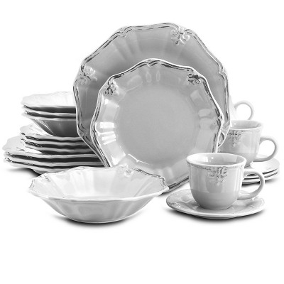 20pc Stoneware Antique Scallop Dinnerware Set White - Elama : Target