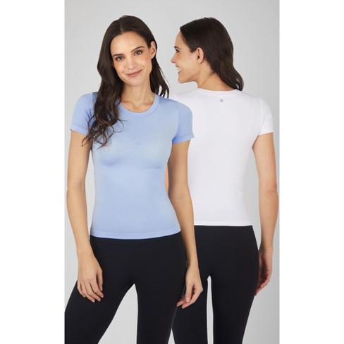 Yogalicious Womens 2 Pack Seamless Miranda Fitted Crew Neck Tee - Brunnera Blue/white - Small ...