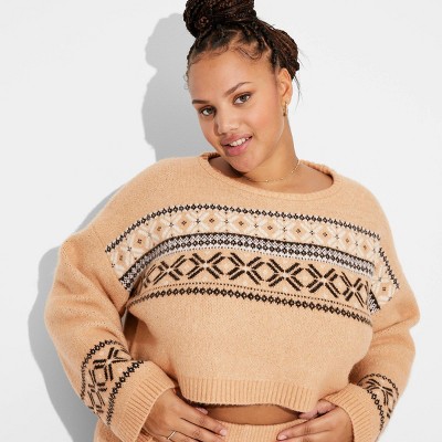 Women's Crewneck Cropped Pullover Sweater - Wild Fable™ Tan 4x : Target