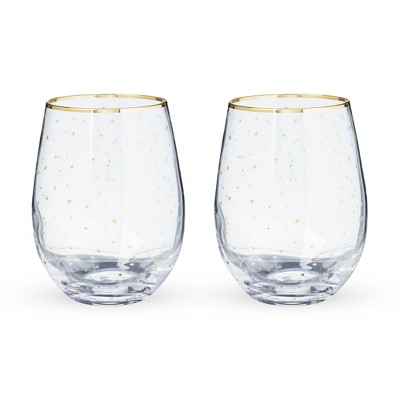 Twine Starlight Stemless Wine Glasses, Set Of 2 18 Oz Festive Gold Rim ...