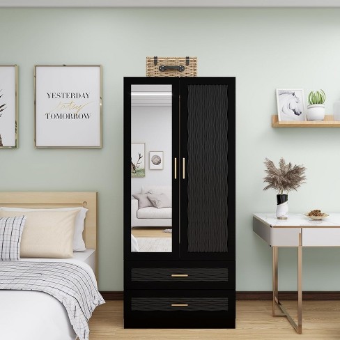 Livelylodge Wooden 2 door 2 drawer Wardrobe Armoire With Mirror Classycabin Black Target
