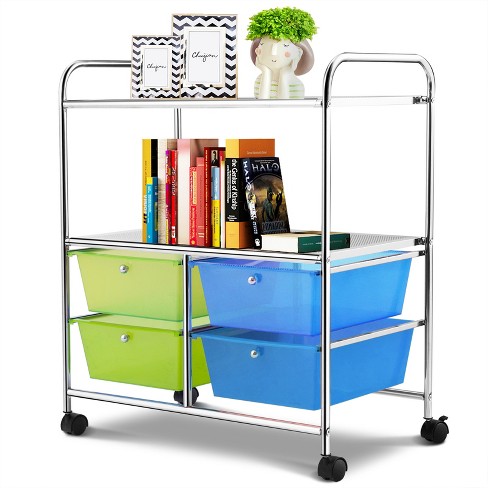 Tangkula 4-drawer Rolling Storage Cart Metal Rack Organizer Shelf With ...