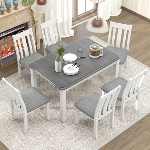 7 Pcs Dining Table Set With Extendable Table And 6 Upholstered Chairs ...