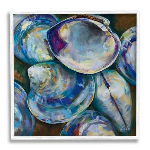 Stupell Industries Modern Blue Clam Shells Framed Giclee, 12 X 12 : Target