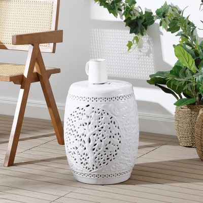 Jonathan Y Tree Of Life 18" Ceramic Garden Stool, White : Target