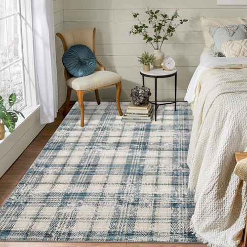 Modern Washable Rug Farmhouse Plaid Rug Tartan Throw Rugs Carpet, 5'x7 ...