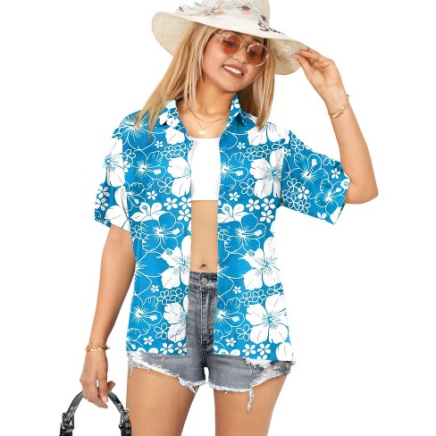 La Leela Women's Button Down Floral Summer Beach Party Blouse Shirt Hawaiian Tshirts Short ...