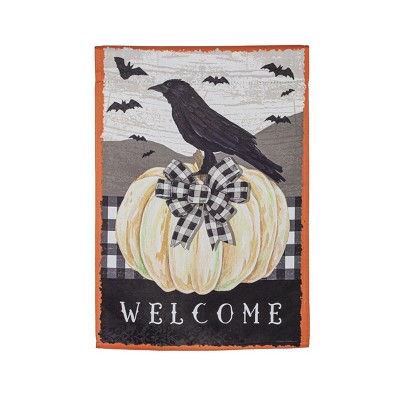 White Pumpkin With Black Crow Garden Suede Flag : Target