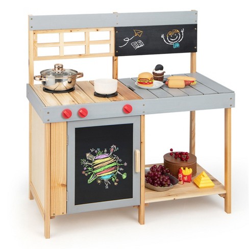 Costway Kids Kitchen Playset Toy Outdoor Wooden Kid's Play Kitchen For ...