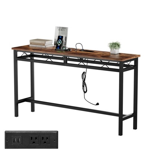 Vecelo 55 Inch Narrow Sofa / Console Table With Charging Station ...