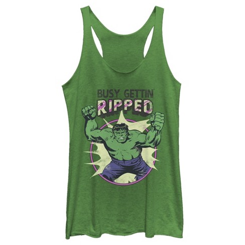 Women's Marvel Hulk Getting Ripped Racerback Tank Top - Envy Green ...