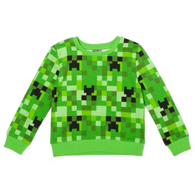 Minecraft Creeper Big Girls French Terry Pullover Sweatshirt Green 10 ...