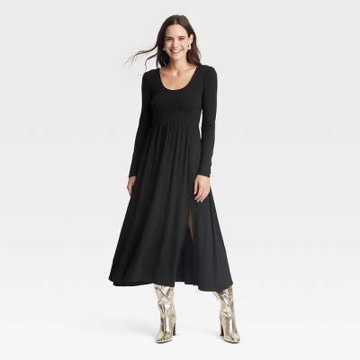 Women's Long Sleeve Knit Ballet Maxi Dress - A New Day™ Black M : Target