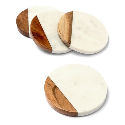 Lexi Home Marble Collection 4 Pc. Round Wood Accent Coasters - White ...