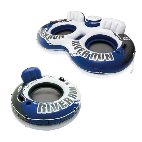 Intex River Run Inflatable 2 Person Pool Tube Float W/ Cooler + Single ...