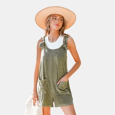 Women's Olive Green Knotted Strap Romper - Cupshe : Target