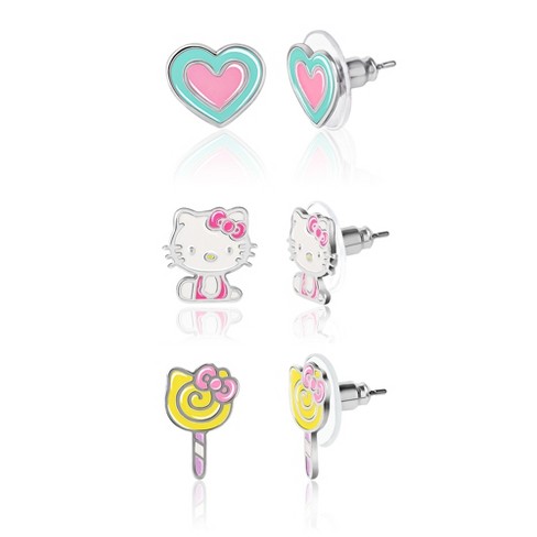 Hello Kitty Girls Stud Earrings Set - 3 Pairs : Target