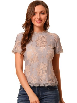 Women's Floral Lace Scalloped V Neck Top - Cupshe : Target