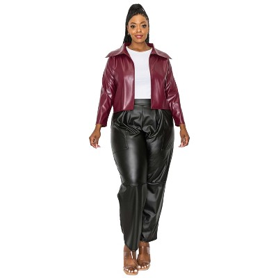 L I V D Women's Ryder Crop Vegan Leather Jacket, Burgundy, 3x : Target