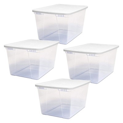 Homz 56-quart Clear Stackable Plastic Storage Containers, White Lid, 4 ...