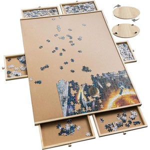 Dazzle Bright 27" x 35" Rotating Wooden Puzzle Board with 6 Drawers ...