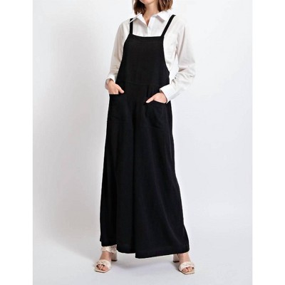 Women's Textured Linen Wide Leg Overalls - Easel : Target