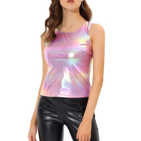 Inspire Chic Women's U-neck Stretchy Slim Fit Shiny Sparkly Metallic ...