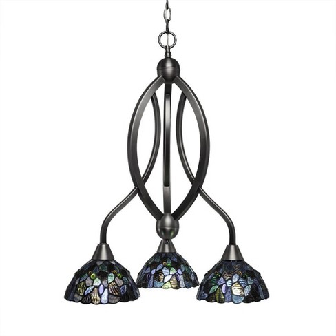 Toltec Lighting Bow 3 - Light Chandelier In Brushed Nickel With 7" Blue ...