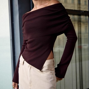 Women's Spring Off Shoulder Long Sleeve Crop Top, Asymmetrical Fitted ...